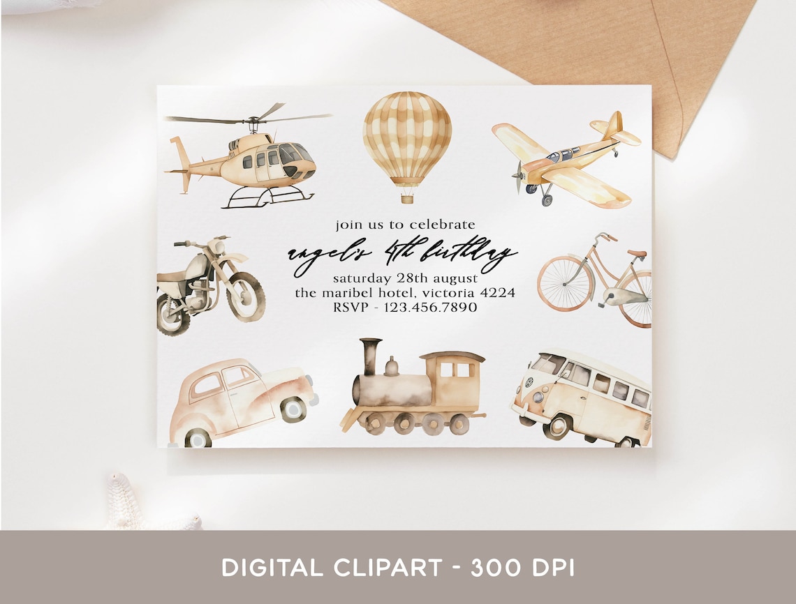 Transport Clipart Bundle Set, Watercolor Bus Car Plane Train Helicopter ...