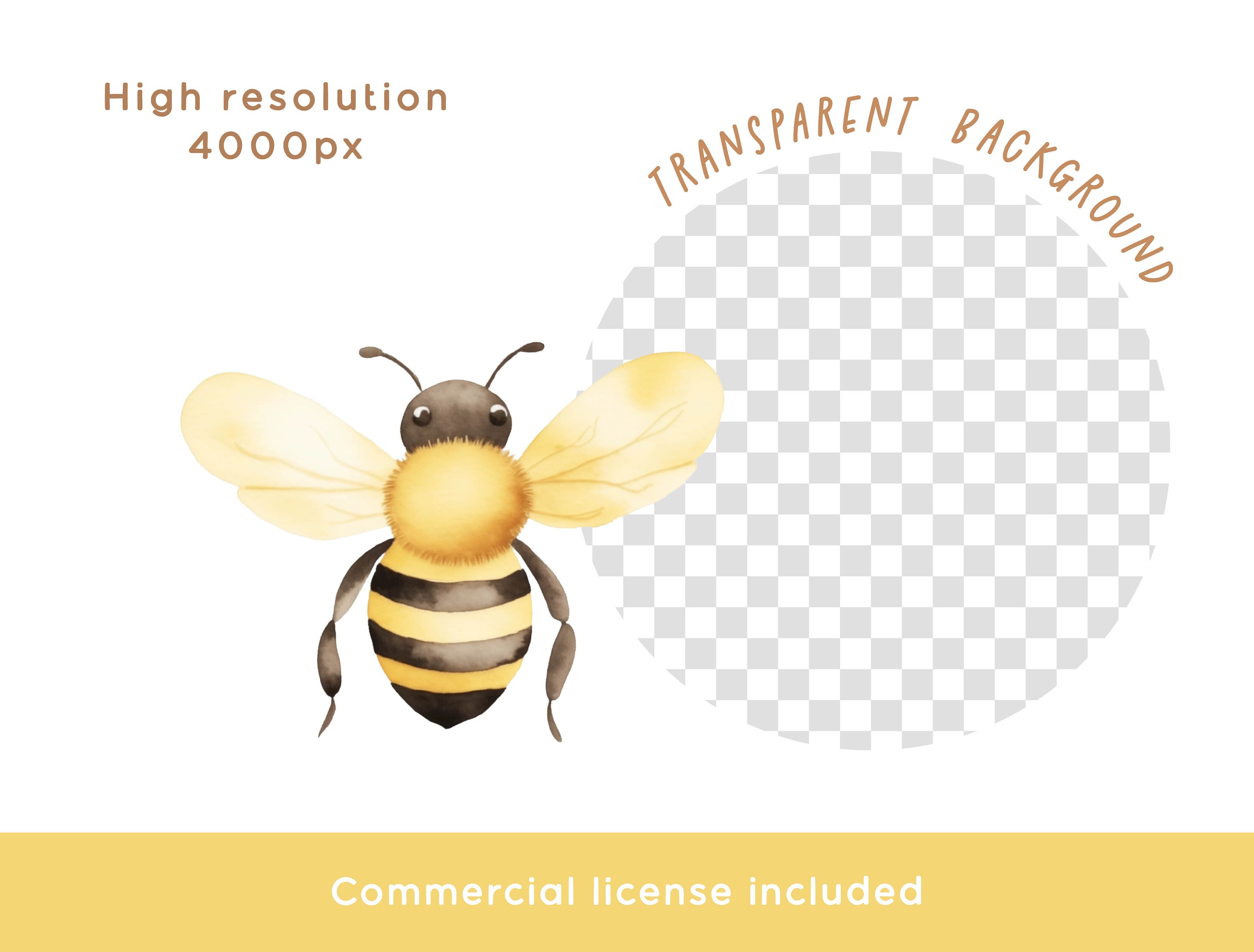 Bee Clipart Bundle, Watercolor Bumble Bee Honeycomb Picnic PNG ...