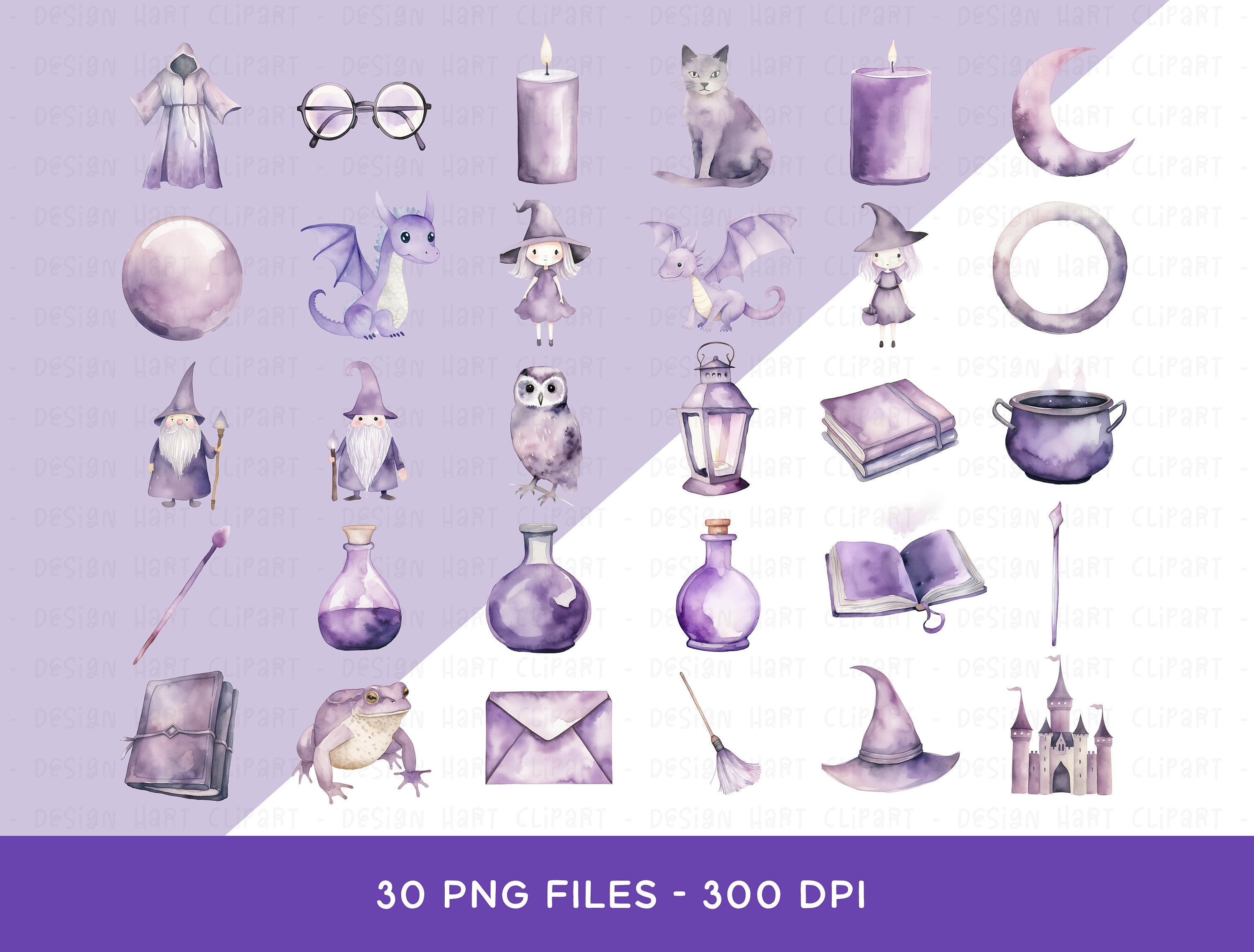 Magic School Clipart Bundle - Watercolor Witch Wizard Cauldron Potion ...
