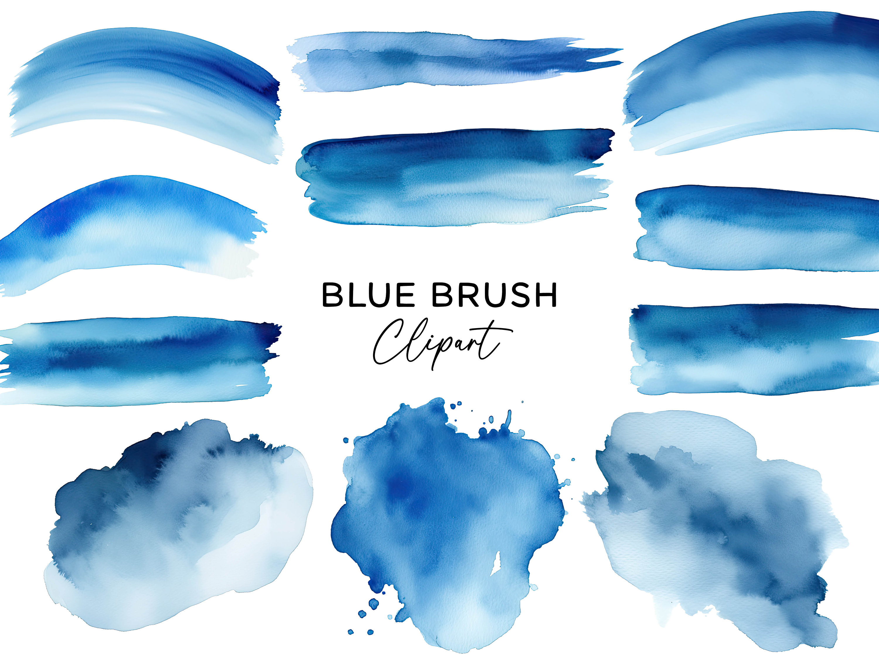Blue Brush Stroke Clipart Bundle Watercolor Smudge Stain Splodge ...