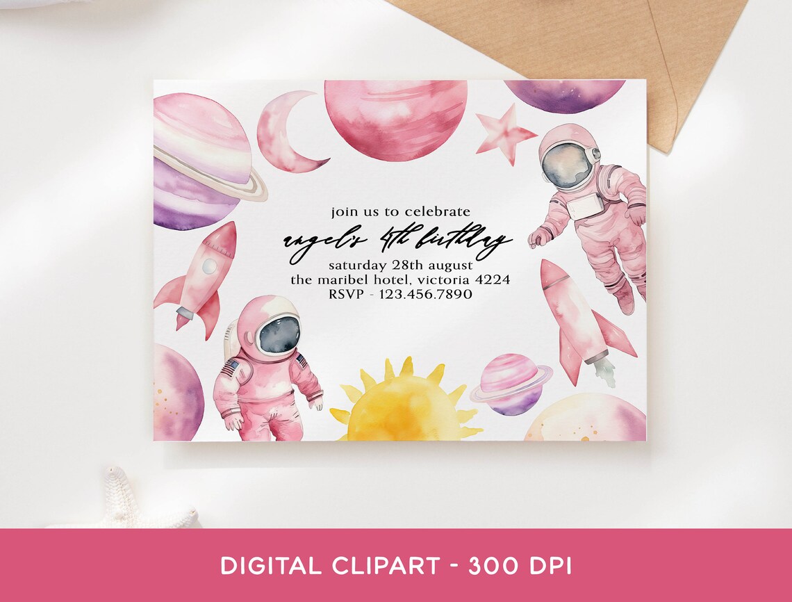 Astronaut Clipart Bundle, Watercolor PNG Girls Pink Digital Download ...