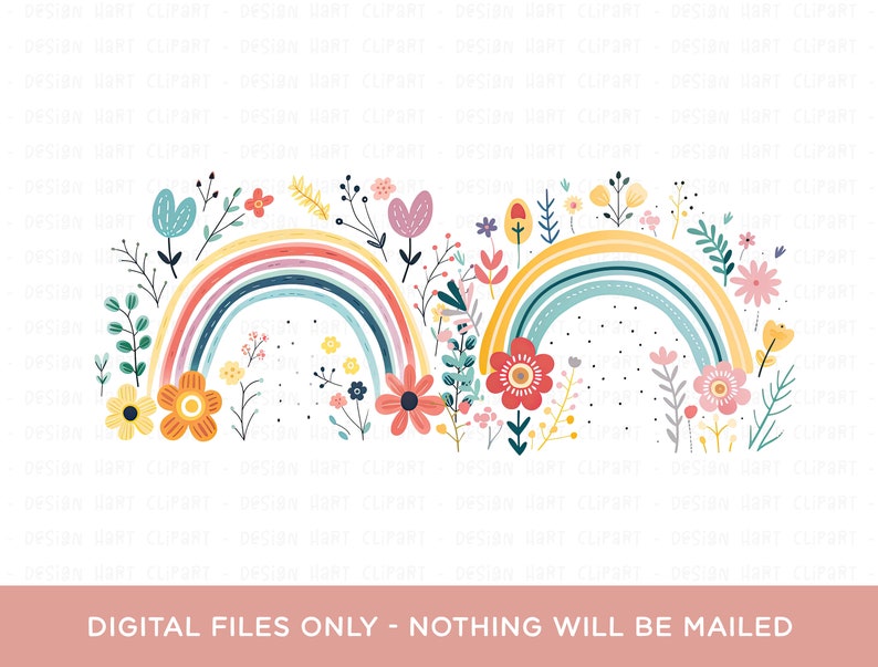 Rainbows Clipart Bundle Colorful Floral PNG Graphics for - Etsy