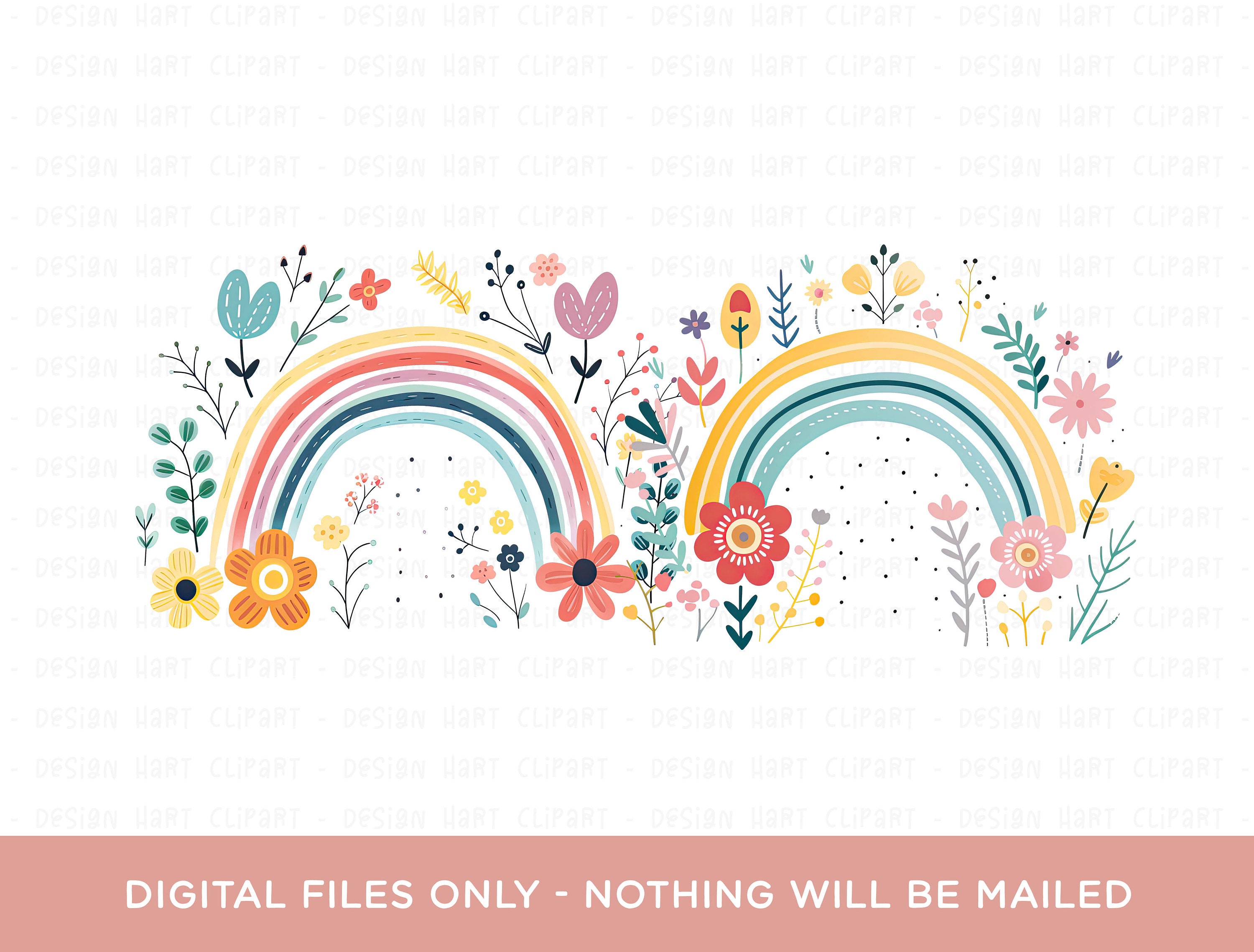 Rainbows Clipart Bundle Colorful Floral PNG Graphics for - Etsy