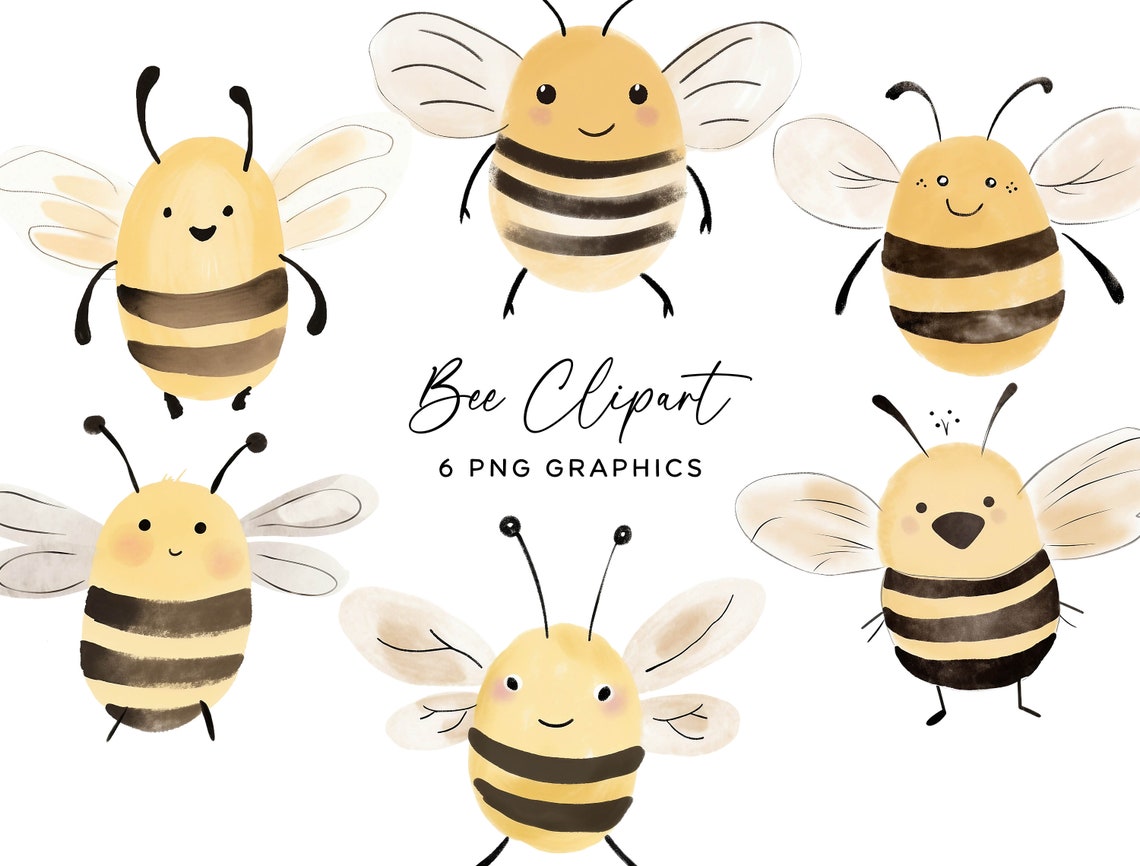 Bumble Bee Clipart Bundle Set, Watercolor Pastel Boho Bee PNG Graphics ...
