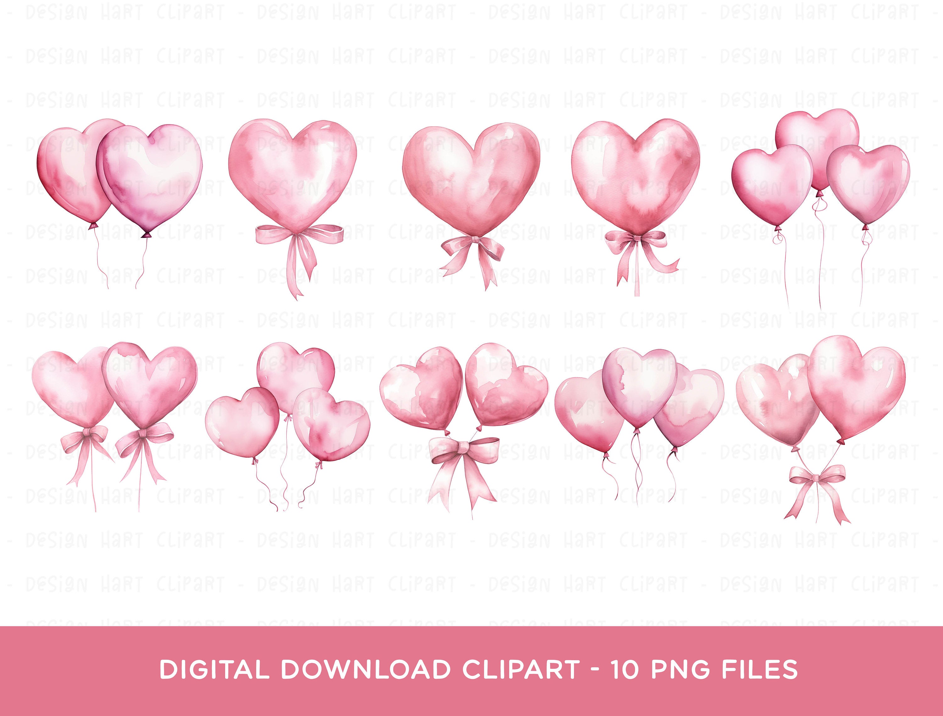 Heart Balloon Clipart Bundle - Watercolor Pink Pastel Love Heart ...