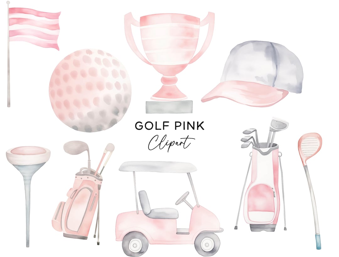 Golf Clipart Bundle, PNG Graphics Digital Download Watercolor Pink ...