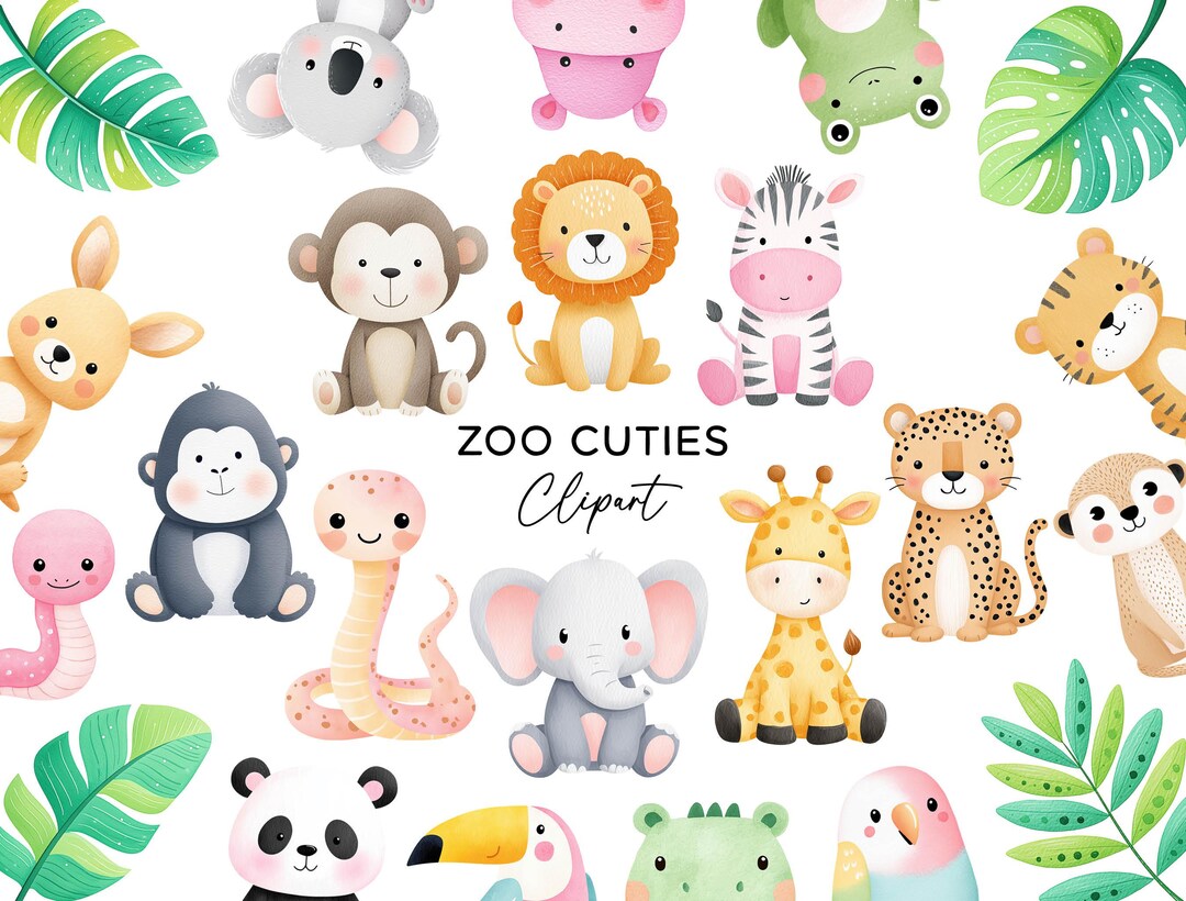Safari Zoo Animals Clipart Bundle, Digital Jungle Animals PNG, Cute ...