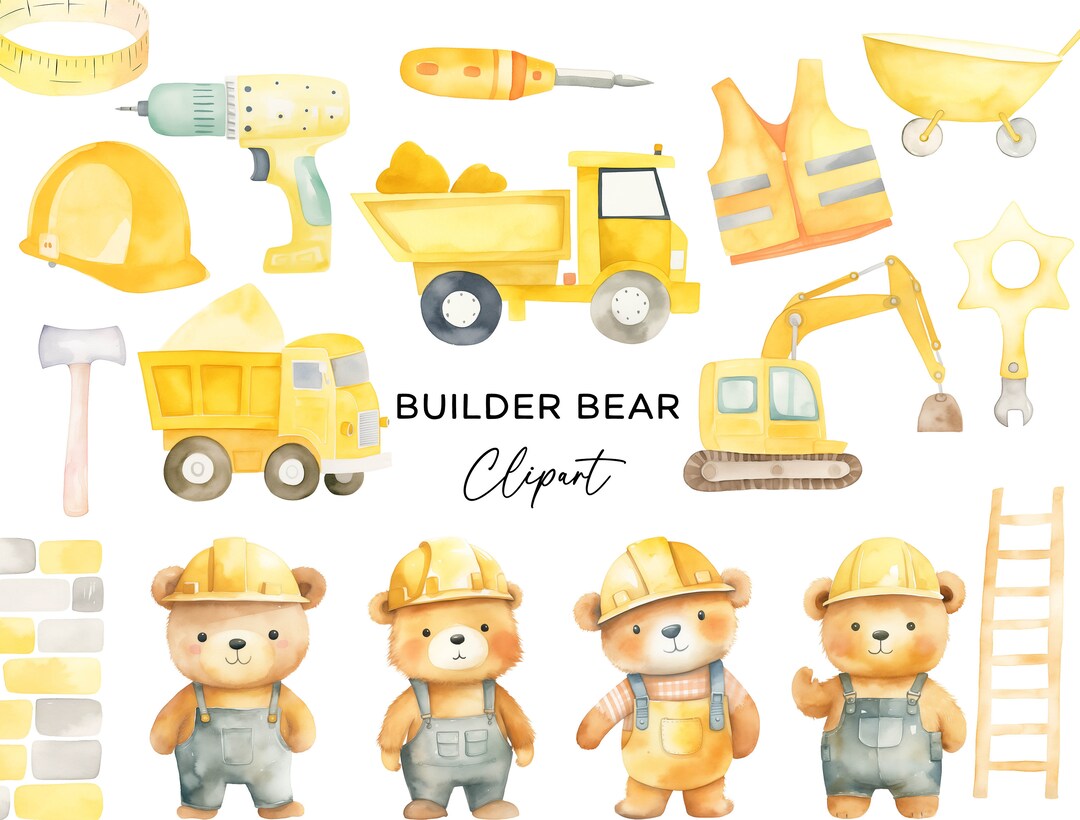 Builder Bear Clipart Bundle, Construction Teddy Digger Excavator Dump ...