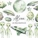 Alien Clipart Bundle - Watercolor Outer Space UFO Spaceship Planet ...