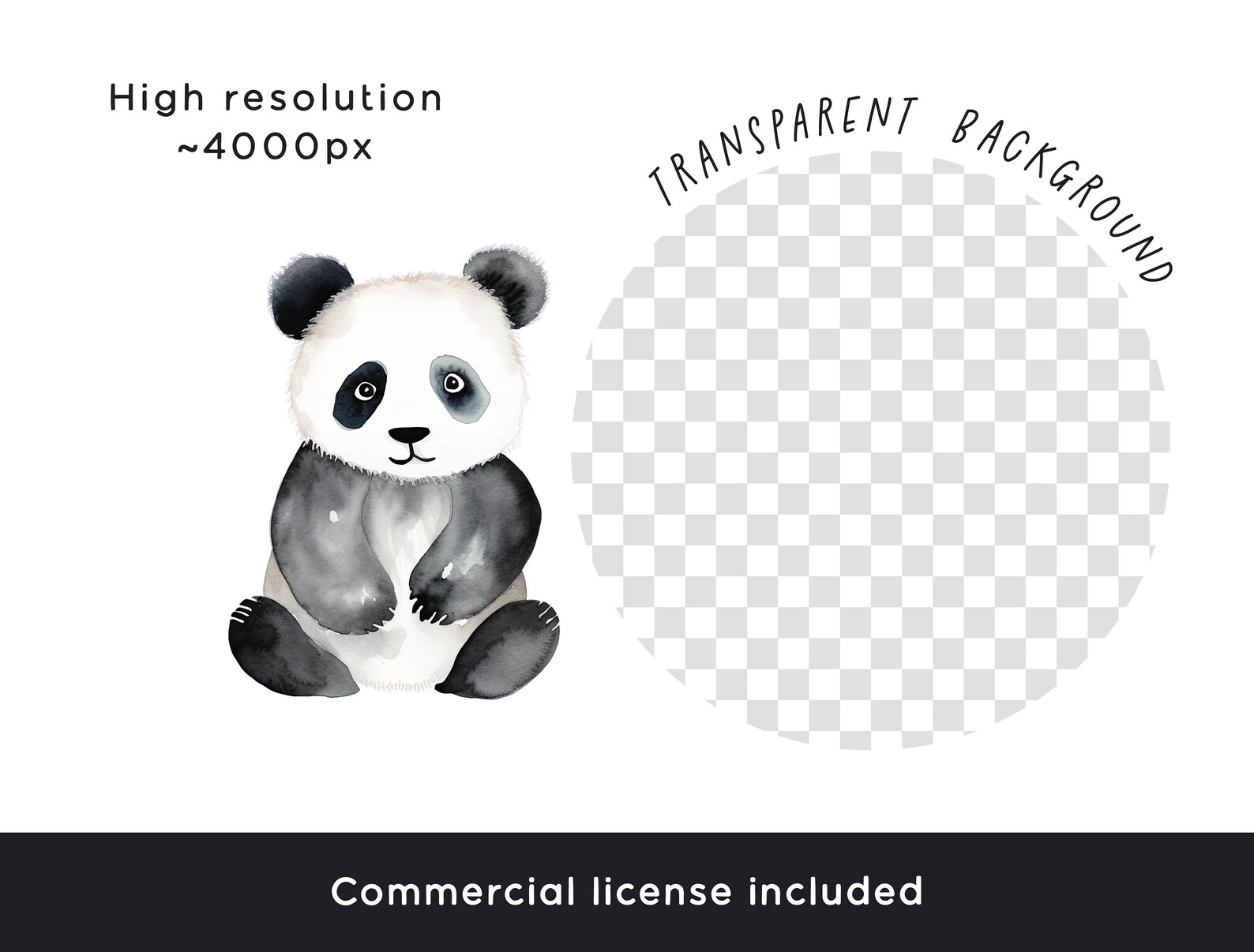 Panda Clipart Bundle, Watercolor Cute Pandas Graphics PNG Art for Party ...