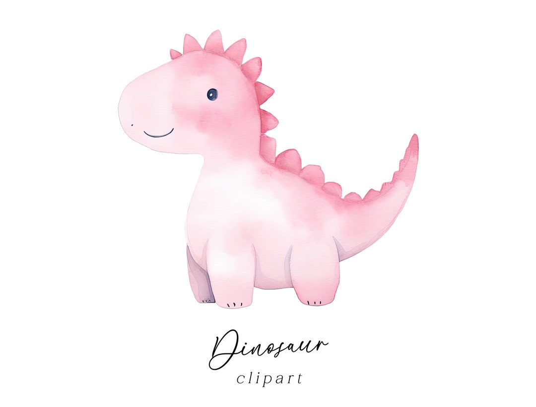 Dinosaur Clipart for Girls, Watercolor Pink PNG Graphic Digital ...