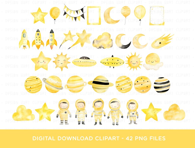 Astronaut Clipart Bundle, Outer Space Galaxy Planets Rocket for Kids ...