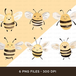 Bumble Bee Clipart Bundle Set, Watercolor Pastel Boho Bee PNG Graphics ...