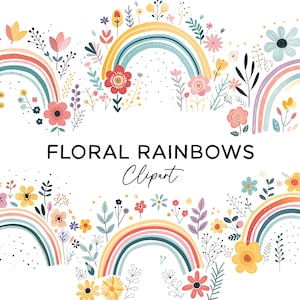 Rainbows Clipart Bundle, Colorful Floral PNG Graphics for Invitations ...