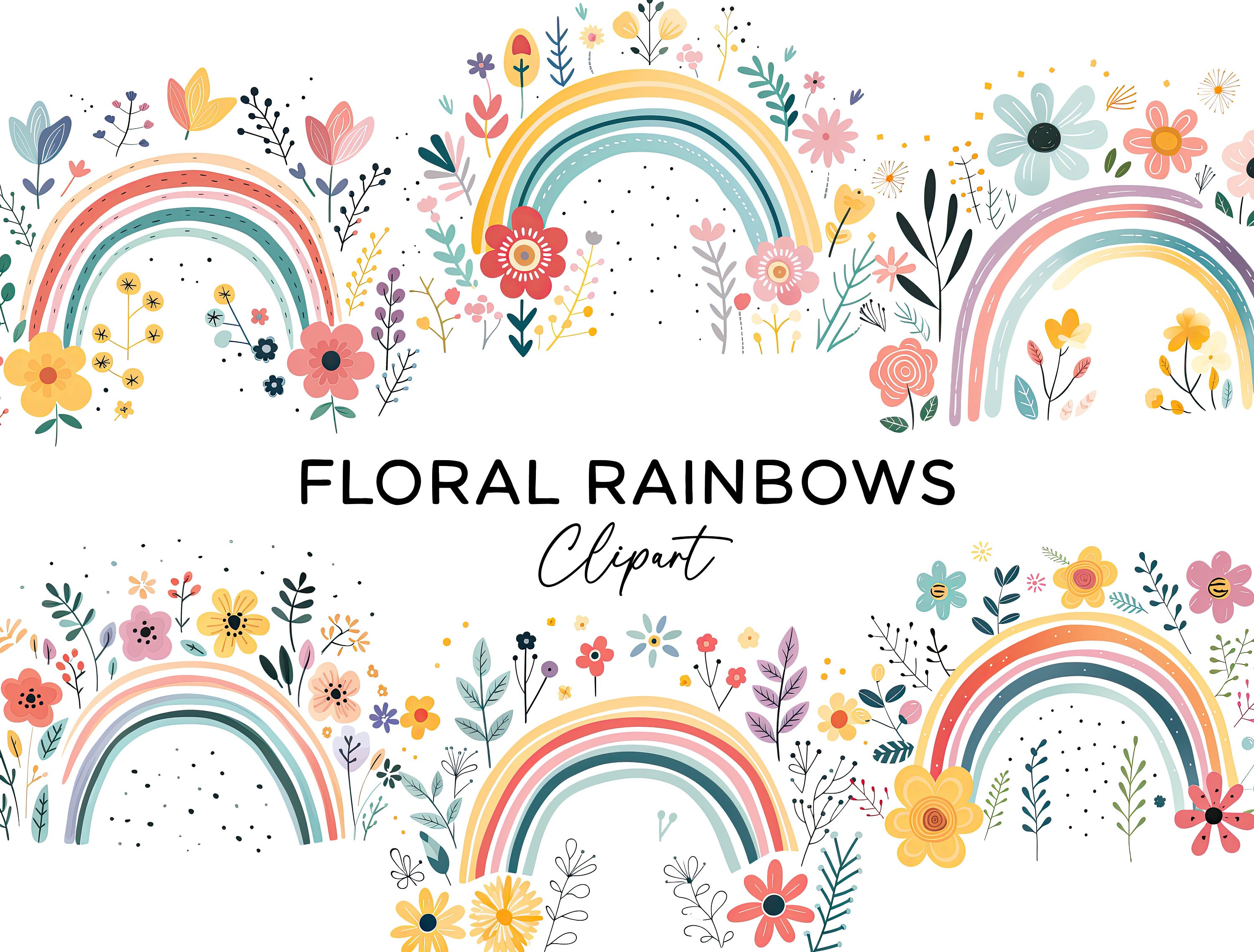 Rainbows Clipart Bundle Colorful Floral PNG Graphics for - Etsy