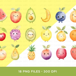 Happy Fruit Clipart Bundle - Watercolor Cute Smiling Apple Banana ...