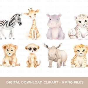 Baby Animals Clipart Bundle - Safari Jungle Zoo Lion Watercolor PNG for ...