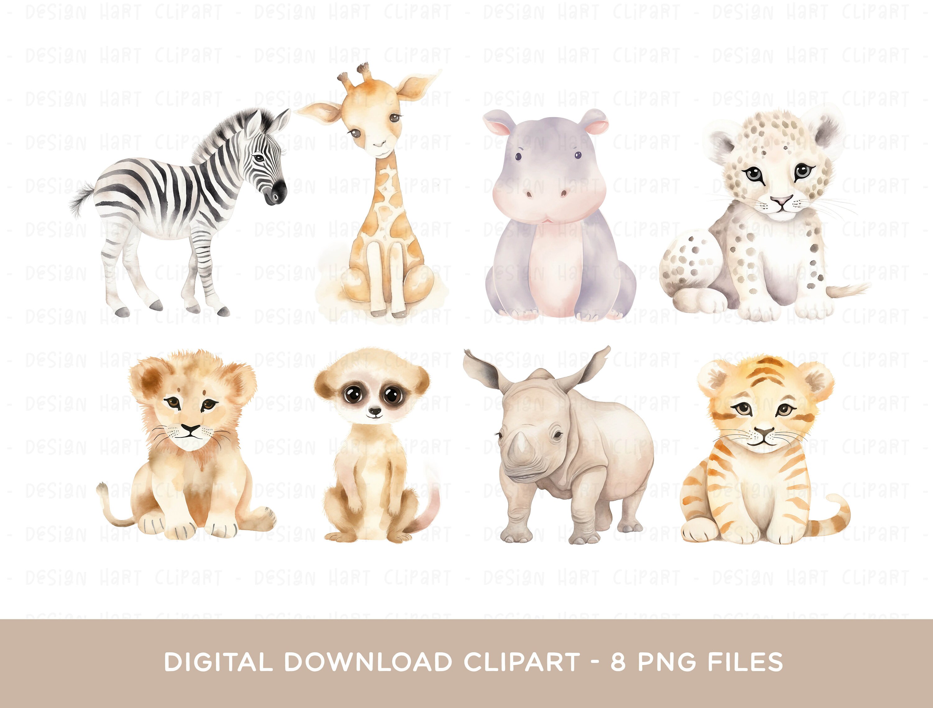 Baby Animals Clipart Bundle Safari Jungle Zoo Lion Watercolor PNG for ...