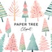 Pastel Christmas Tree Clipart Bundle, Modern Paper Trees in Pink Blue ...