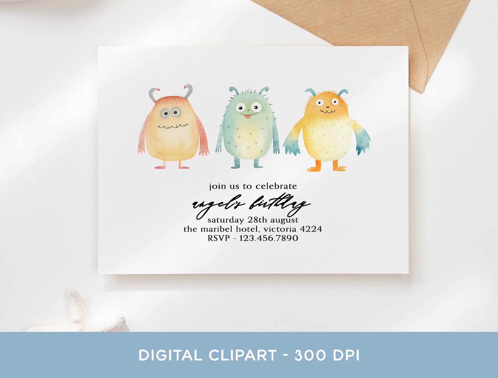 Monster Clipart Bundle Watercolor Cute Smiling Happy Monsters Emotions ...