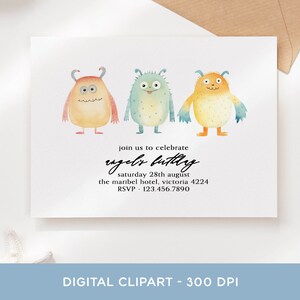 Monster Clipart Bundle - Watercolor Cute Smiling Happy Monsters ...