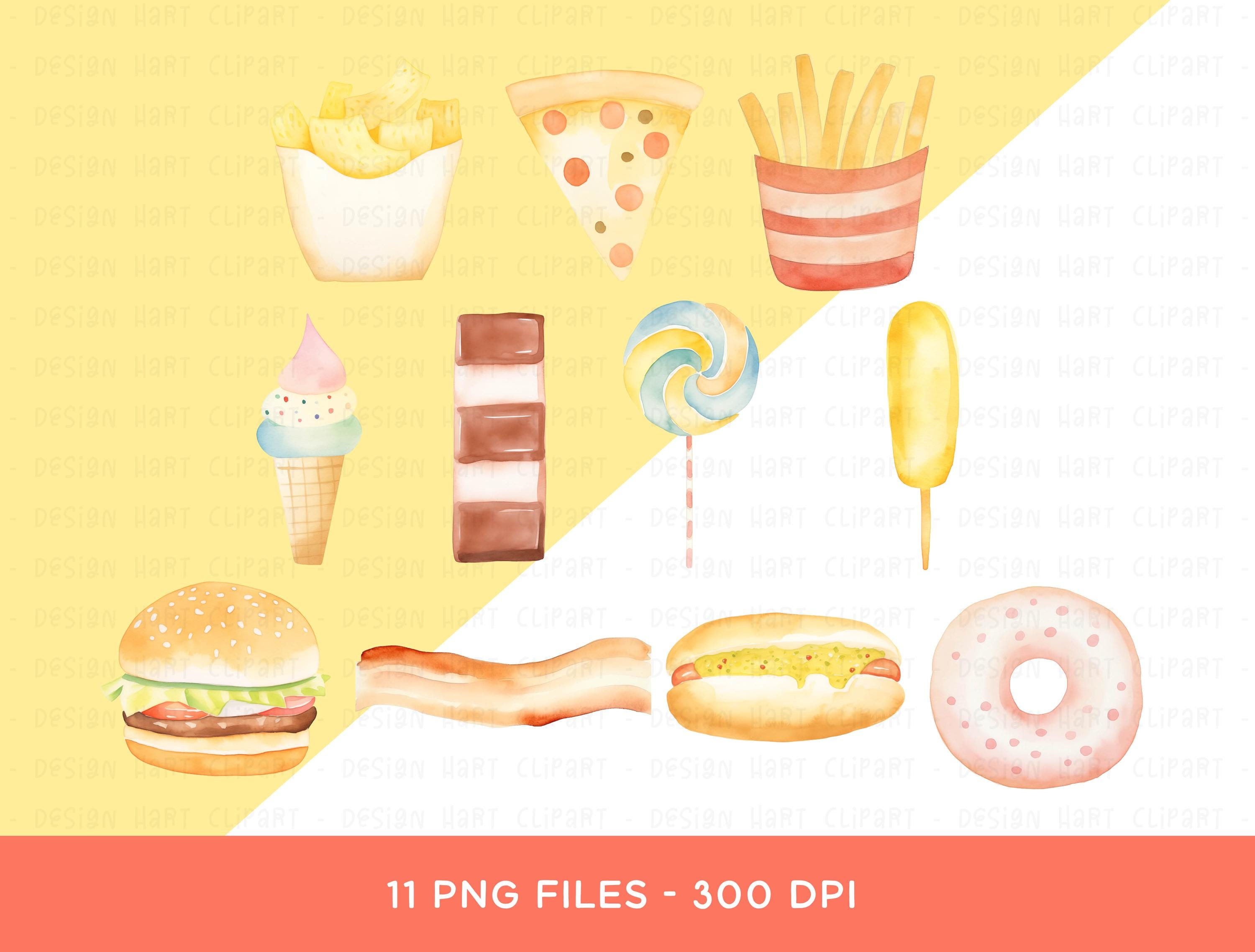 Junk Food Clipart Bundle, PNG Graphic Digital Download Watercolor ...