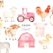 Farm Animal Clipart Bundle, Watercolor Pink Barnyard Pig Cow Horse ...