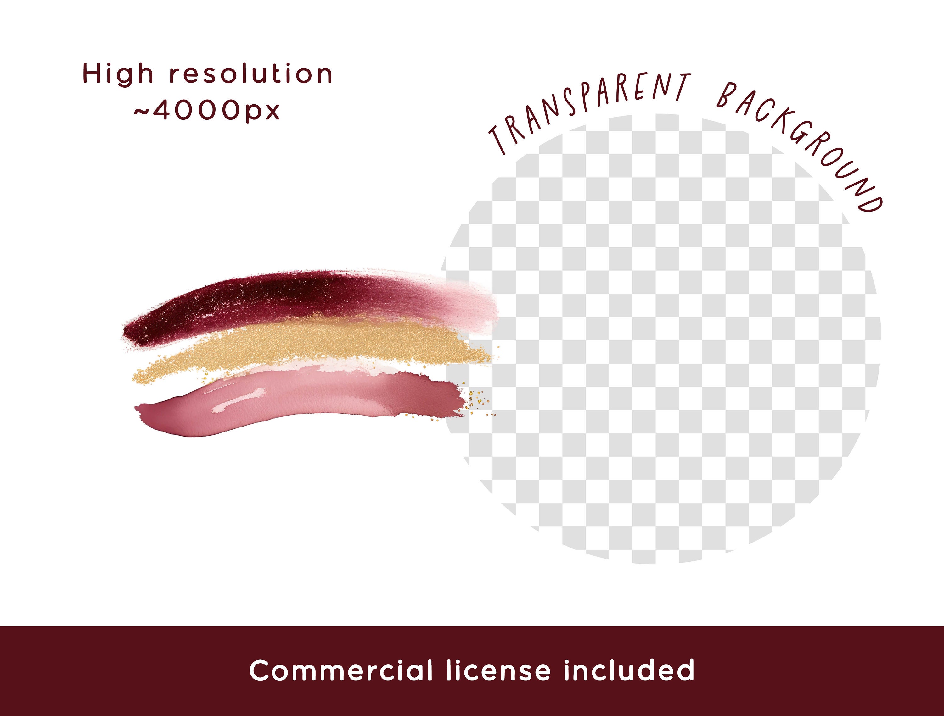 Brush Stroke Clipart Bundle - Watercolor Burgundy & Gold Maroon Smudge ...
