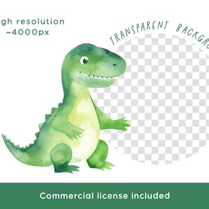 Green Dinosaur Clipart, Watercolor PNG Graphic Digital Download ...