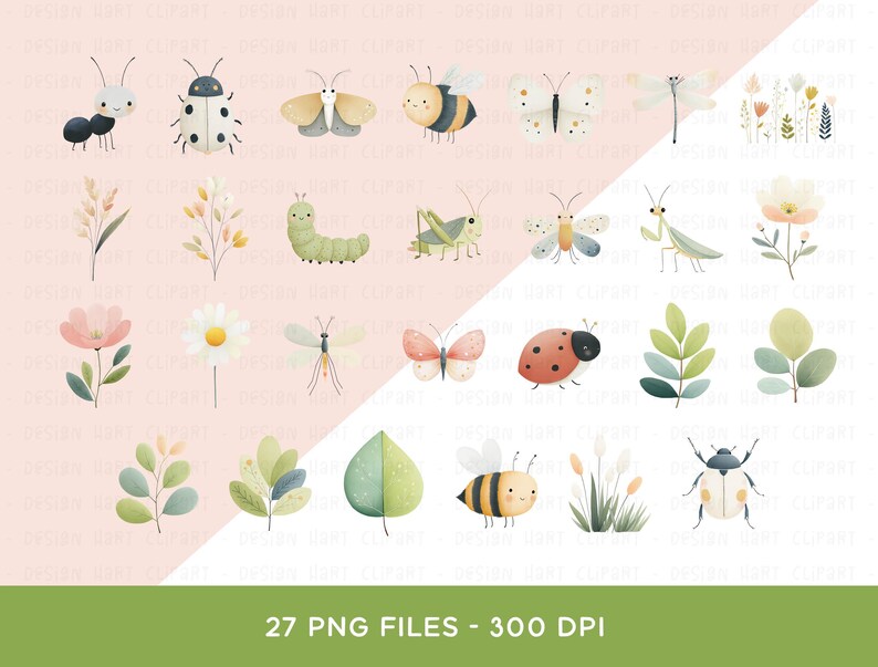 Bugs Clipart Bundle, Cute Ladybug Bee Grasshopper Moth Butterfly ...
