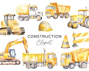 Construction Clipart Bundle, Vehicles Watercolor Digger Excavator Dump ...