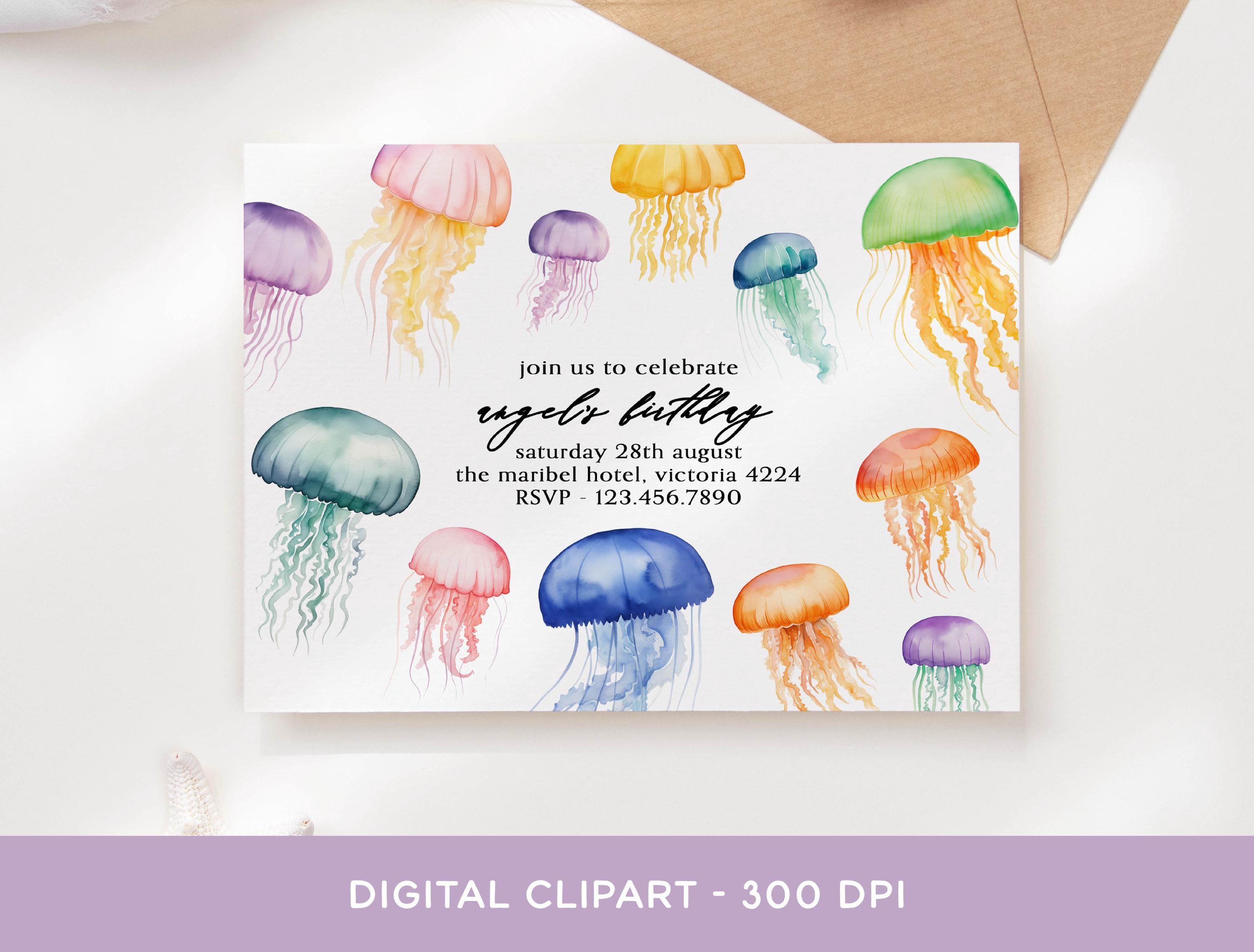 Jellyfish Clipart Bundle, PNG Graphics Digital Download Watercolor ...