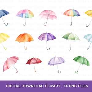 Umbrellas Clipart Bundle, Watercolor Brollies Rain Winter Graphics PNG ...