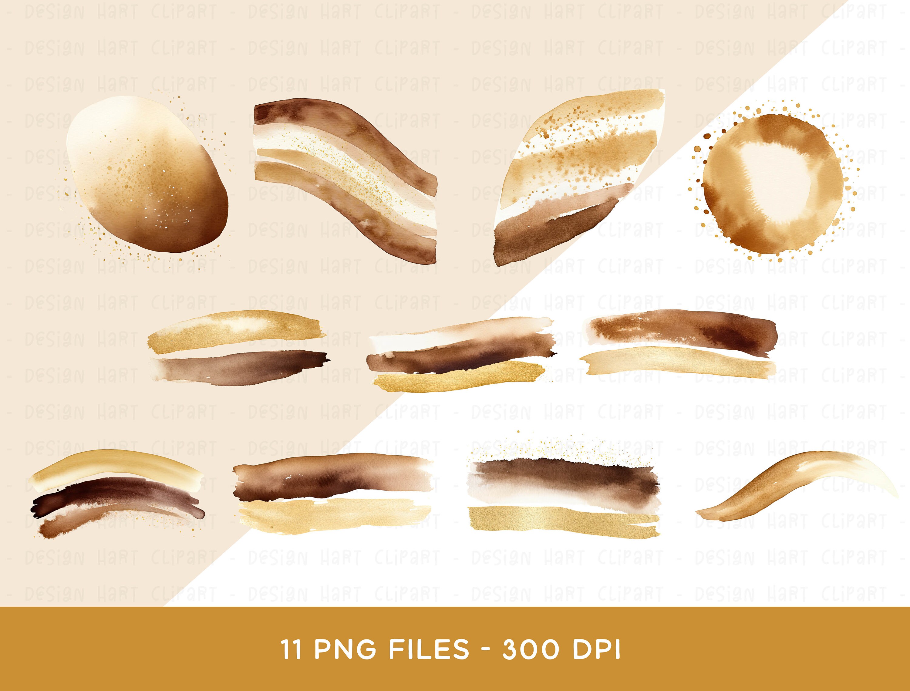 Brush Stroke Clipart Bundle, Watercolor Brown Cream Beige Gold Splodge ...