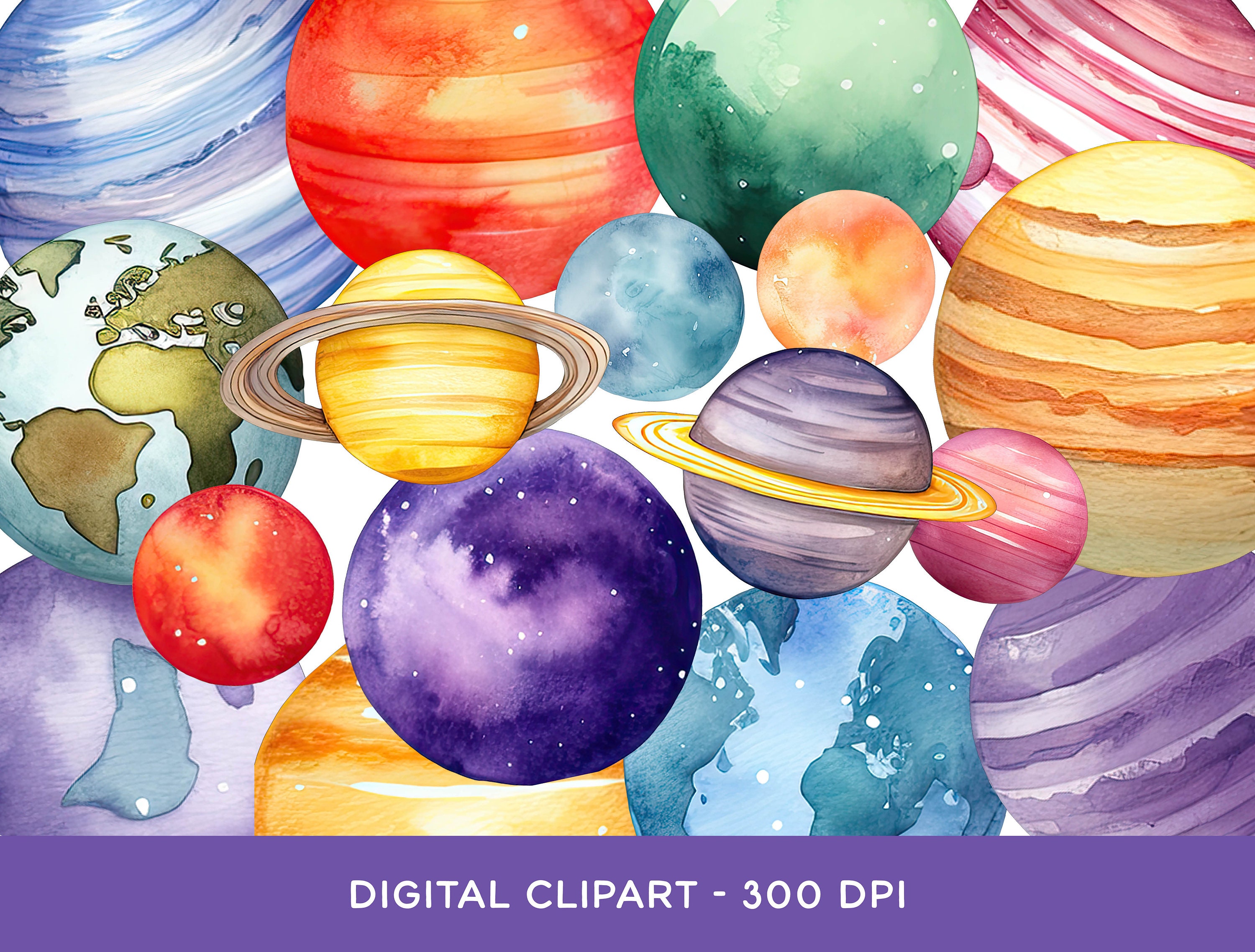 Watercolor Planets Clipart Bundle Galaxy Space Graphics PNG - Etsy