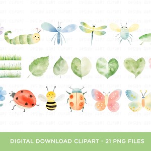 Bugs Clipart Bundle, Cute Ladybug Bee Grasshopper Moth Butterfly ...