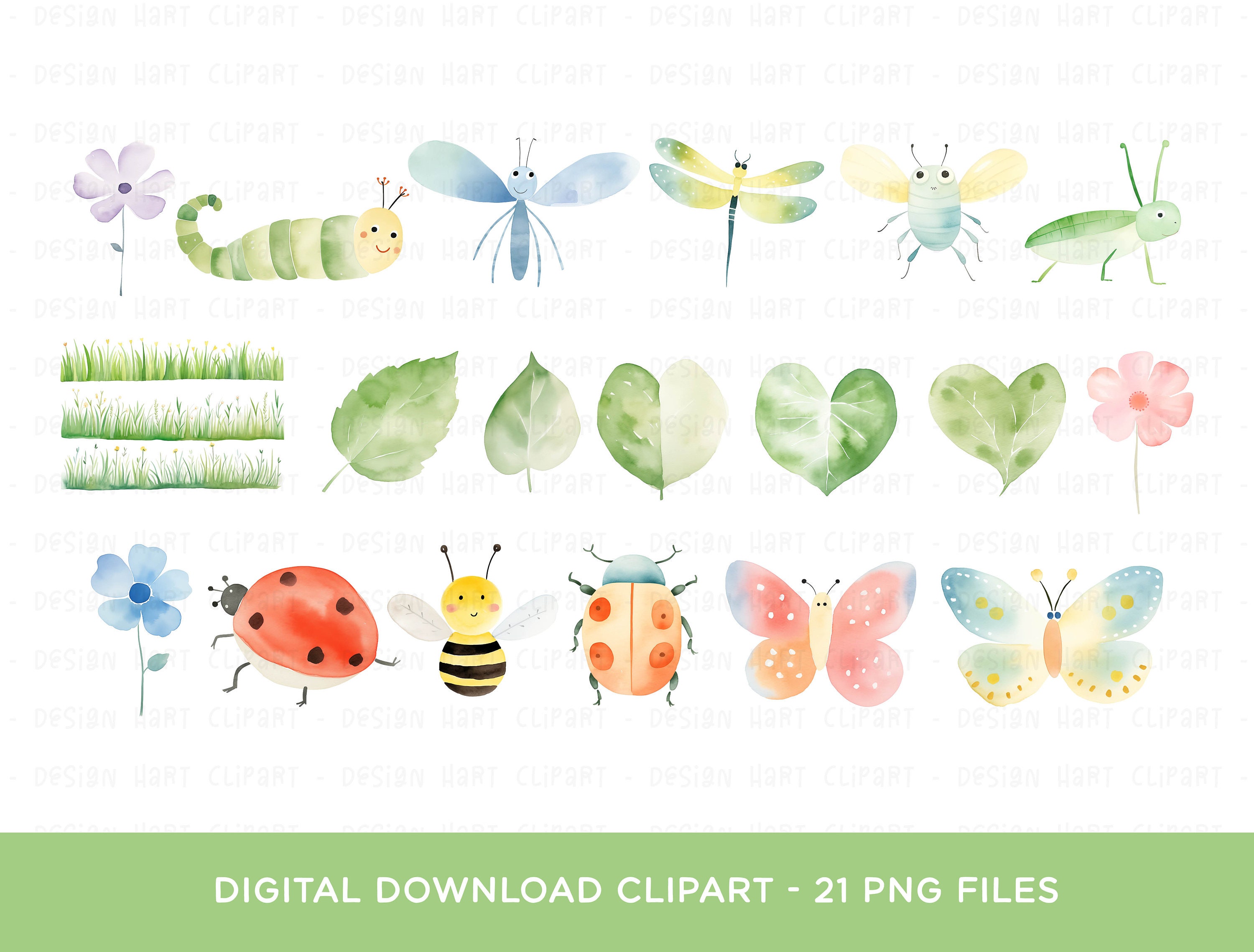 Bugs Clipart Bundle, Cute Ladybug Bee Grasshopper Moth Butterfly ...