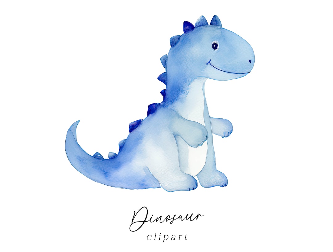 Blue Dinosaur Clipart for Kids, Watercolor PNG Graphic Digital Download ...