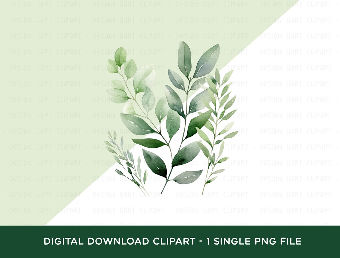 Leaf Bouquet Clipart Watercolor Greenery Painted Leaves PNG Graphics ...
