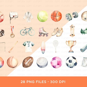 Sports Clipart Bundle - Watercolor Balls Soccer Football Cricket ...