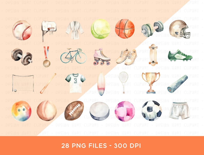 Sports Clipart Bundle - Watercolor Balls Soccer Football Cricket ...