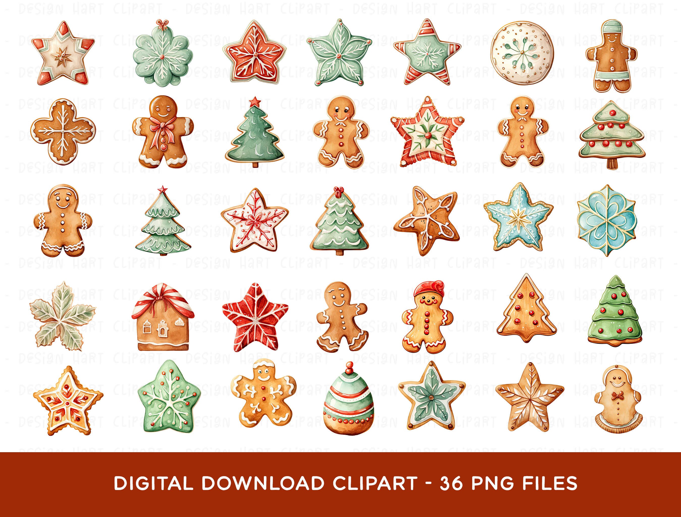 Christmas Cookies Clipart Bundle, Gingerbread Xmas Tree Biscuit PNG ...