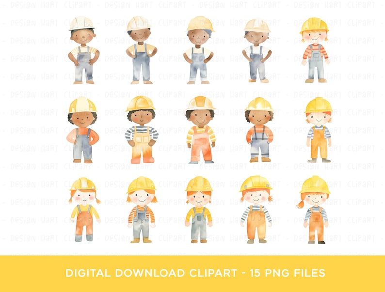 Builder Kid Clipart Bundle, Construction Worker Children Boys Girls PNG ...