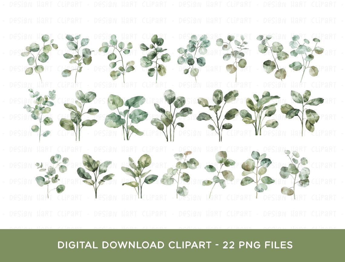 Greenery Clipart Bundle - Watercolor Foliage Eucalyptus Botanical ...