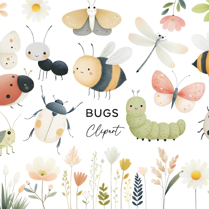 Cute Bugs Clipart - Etsy