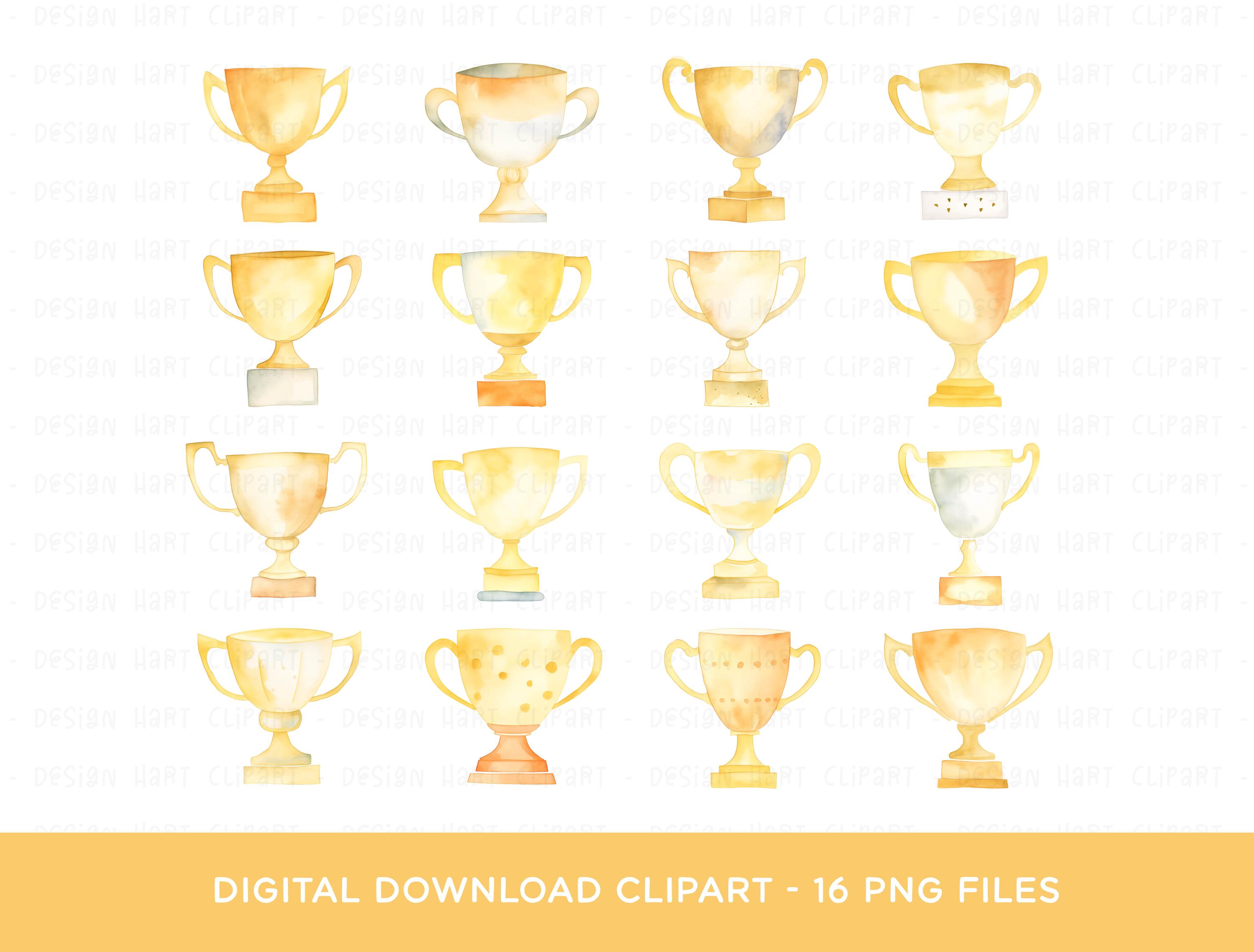 Trophy Clipart Bundle, PNG Graphics Digital Download Watercolor Golden ...