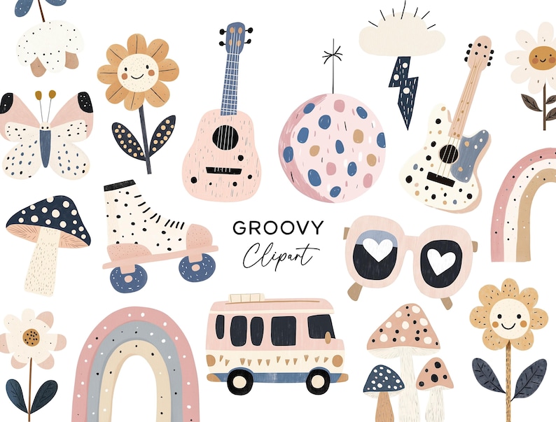 Groovy Clipart Bundle, PNG Graphics Digital Download Commercial Use ...