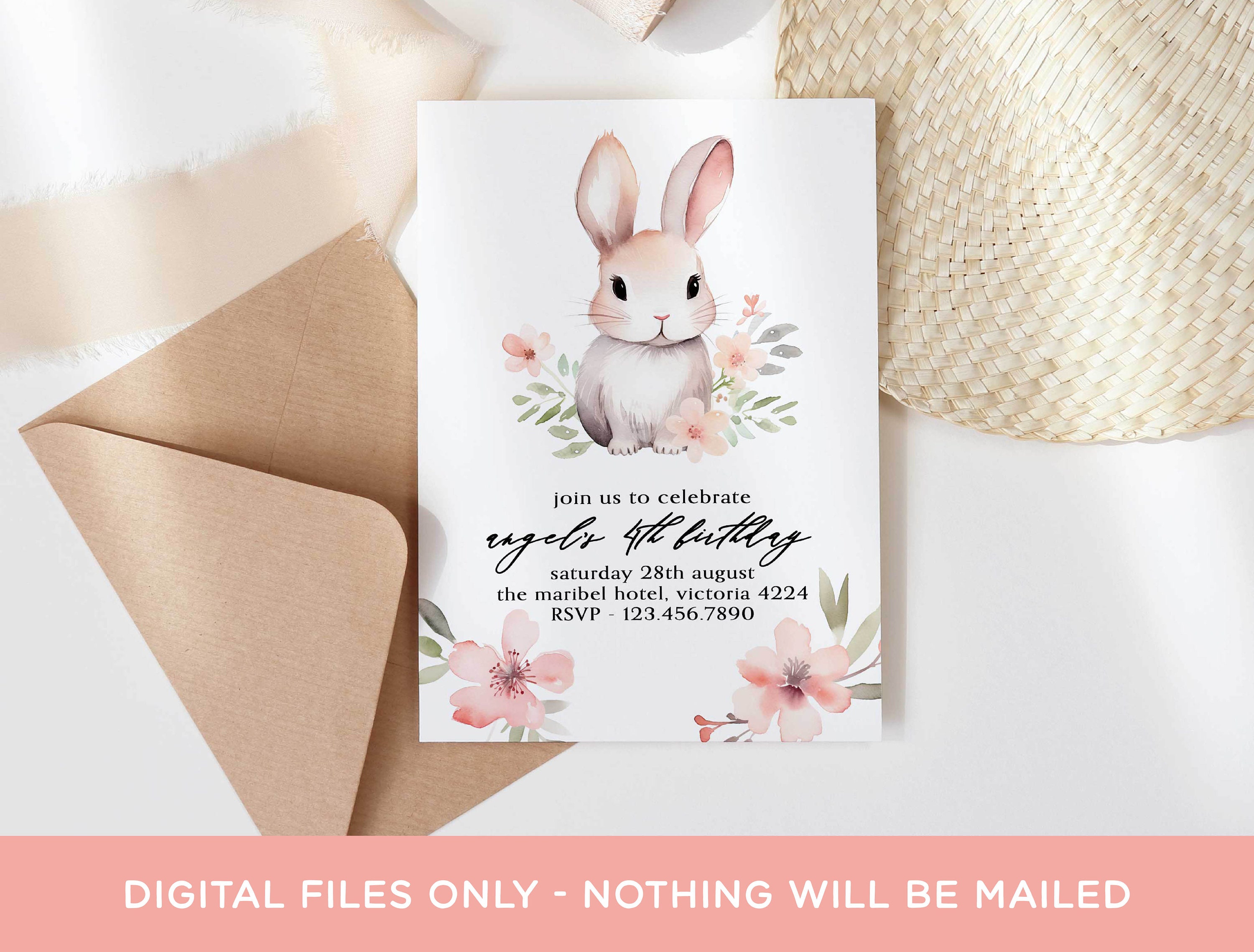 Floral Bunny Clipart Bundle, Watercolor Spring Rabbit Graphics Easter ...