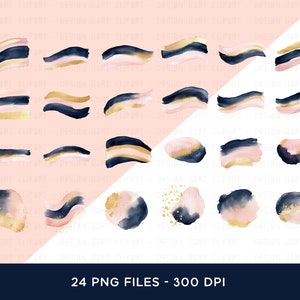 Brush Stroke Clipart Bundle - Navy Blue Pink Gold Watercolor Smudge ...