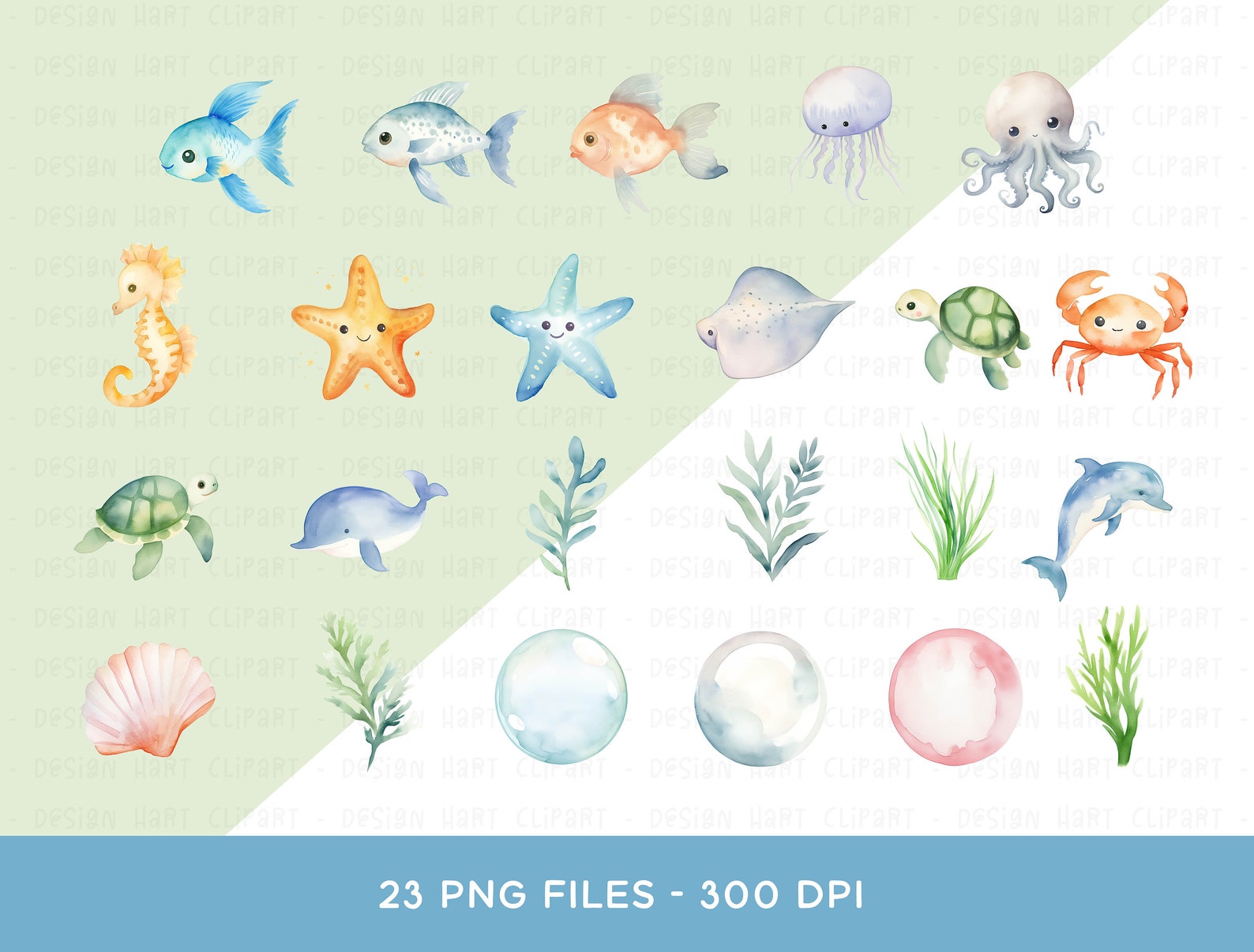 Ocean Clipart Bundle, Watercolor Under the Sea Creatures Animals Beach ...